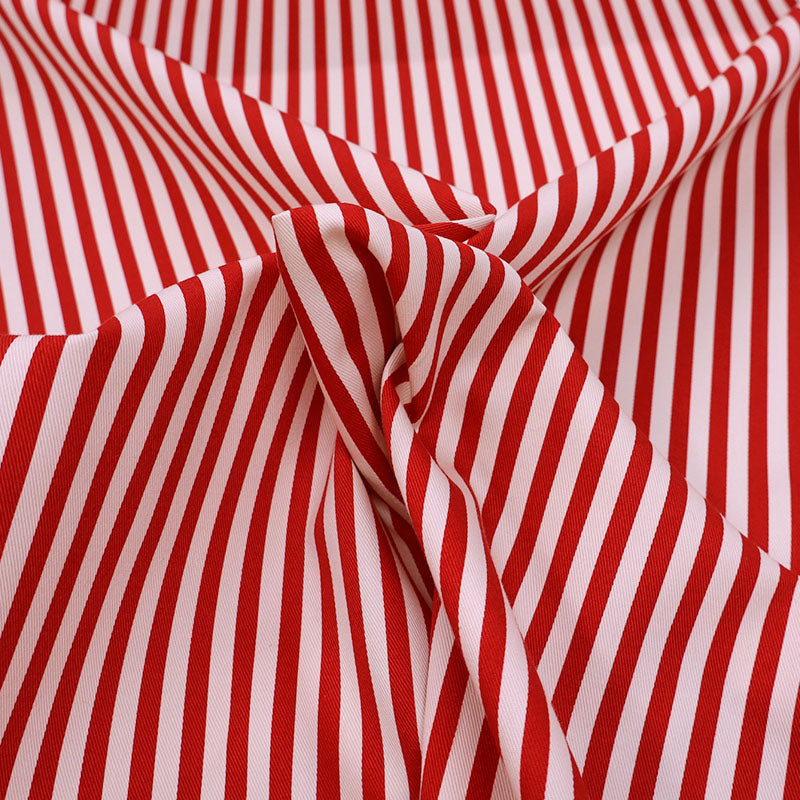 Cotton Gabardine Fabric | Red & Cream Stripe | Fabrics Galore