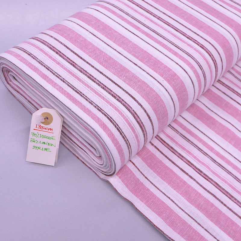 Linen and Viscose Blend Fabric | Pale Pink Stripes – Fabrics Galore