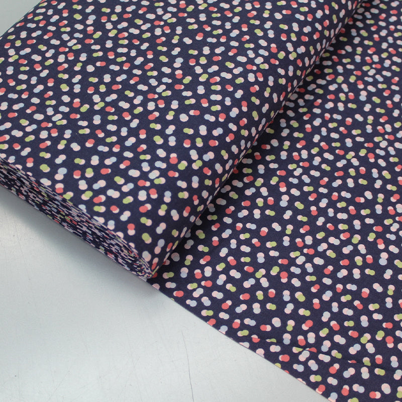 Navy Blue & Pink Spotted Brushed Cotton Fabric | Fabrics Galore