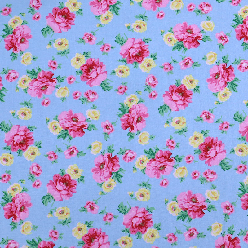 Spring Flowers Cotton Fabric | Pink, Blue and Yellow – Fabrics Galore