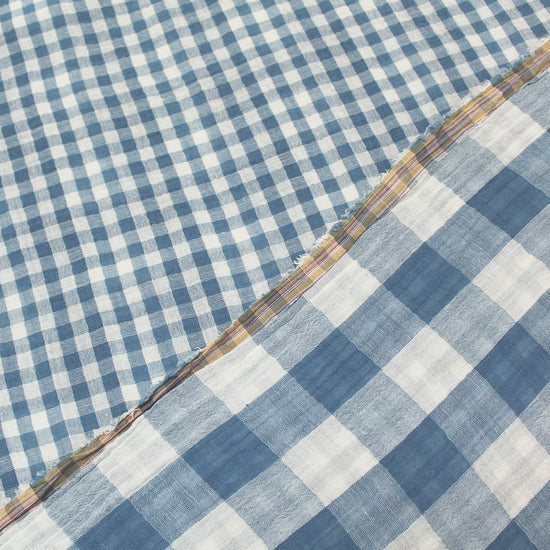 Pale Blue Gingham Double Gauze Fabric | Fabrics Galore