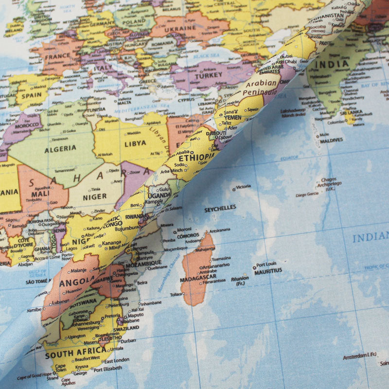 Cotton World Map Fabric | World Map Panel | Fabrics Galore