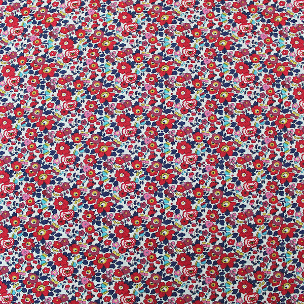 Red Floral Print Dressmaking | Cotton Lawn Fabric | Bertha - Fabrics Galore